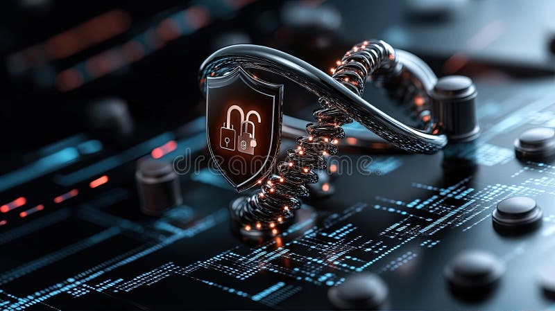 A Glowing DNA Helix Surrounded by Digital Security Icons, Representing ...