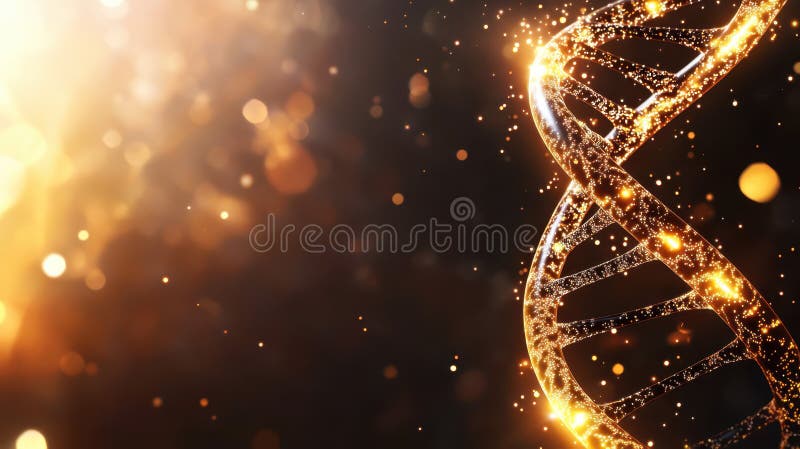 Glowing DNA Sequence with Sparkling Particles in Dark Background Stock ...