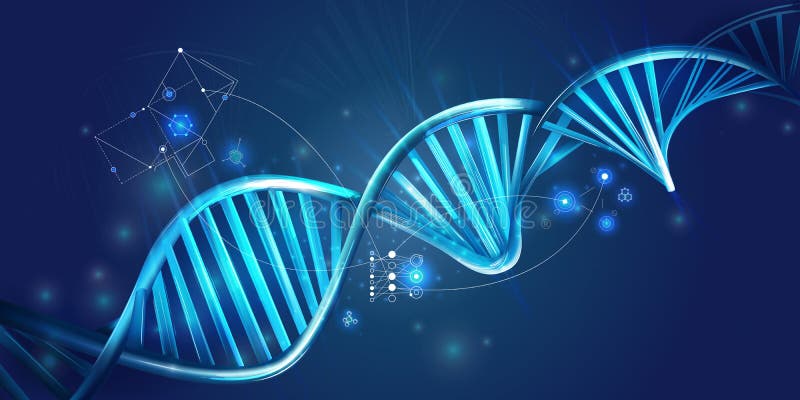 Glowing DNA Spiral and HUD Elements on a Dark Blue Background. Stock ...