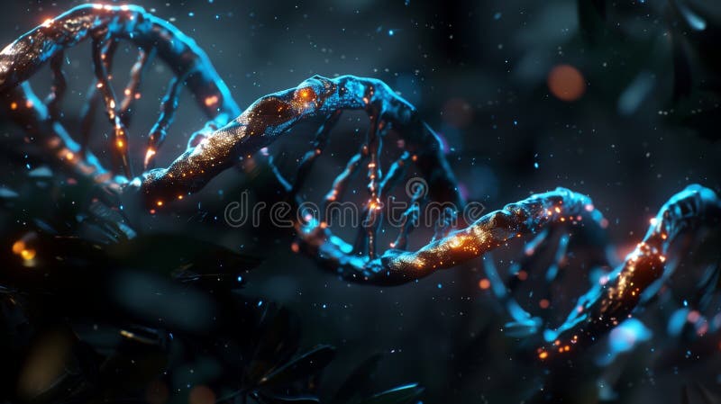 A Glowing DNA Strand Made of Abstract, Swirling Ribbons of Neon Light ...