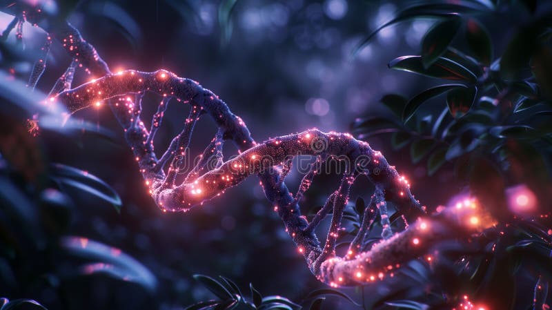 A Glowing DNA Strand Made of Abstract, Swirling Ribbons of Neon Light ...