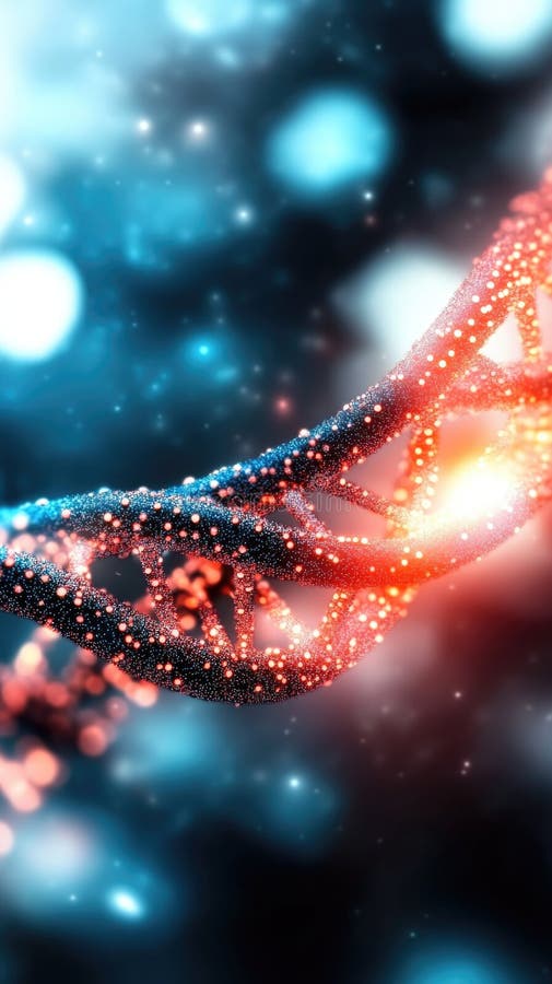 Glowing Dna Strand in Abstract Blue and Red Light Stock Illustration ...