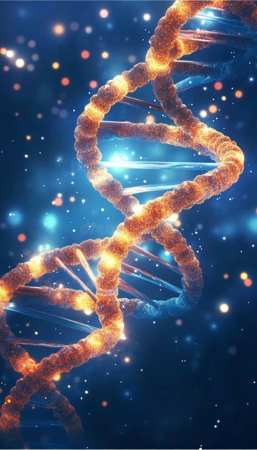 Glowing DNA Strand on Blue Background Conceptual Image for Science ...