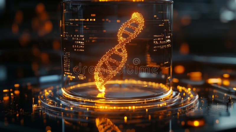 Glowing DNA Strand in a Glass Vessel Stock Photo - Image of concept ...