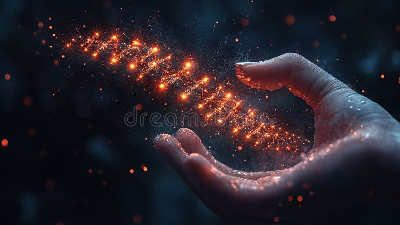 Glowing DNA Strand Held in Hand, Dark Background, Genetic Research ...