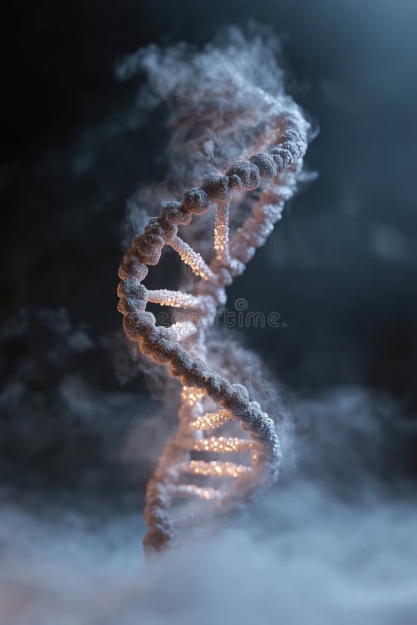 A Glowing DNA Strand Hovers in Mid-air, Gradually Breaking Down into a ...