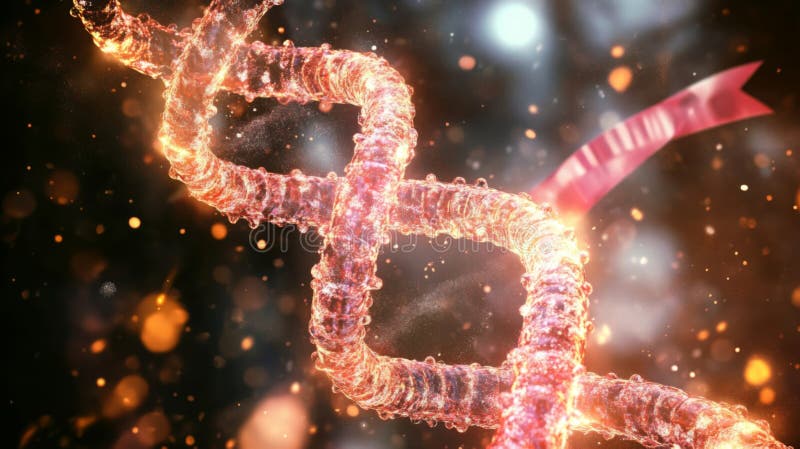 Glowing DNA Strand with a Pink Ribbon Stock Illustration - Illustration ...
