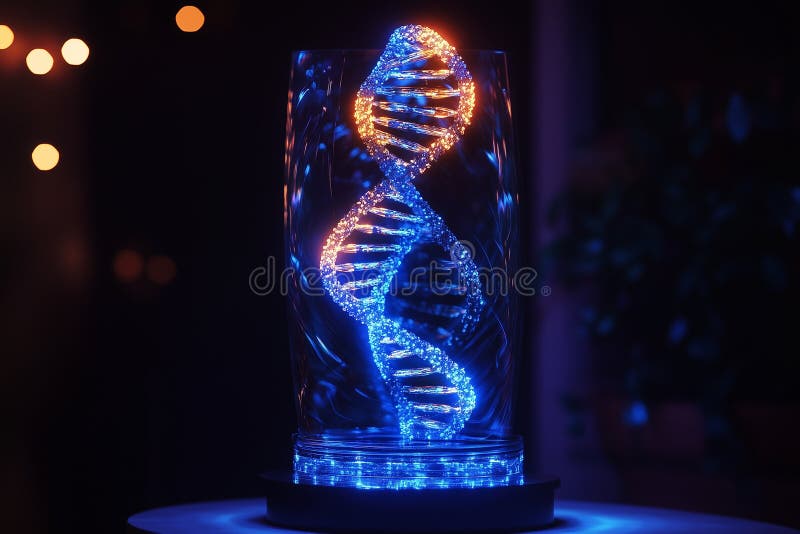 Glowing DNA Strand Rotates in a Modern Display with Vibrant Colors and ...