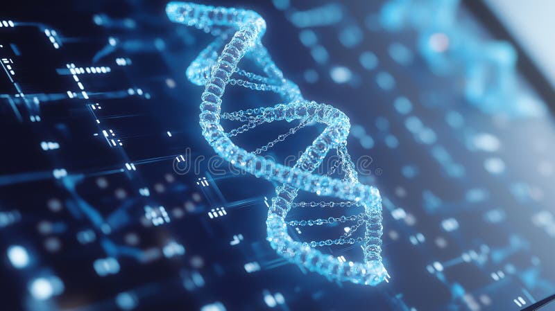 A Glowing DNA Strand, Shining in Blue, Representing the Complex Beauty ...