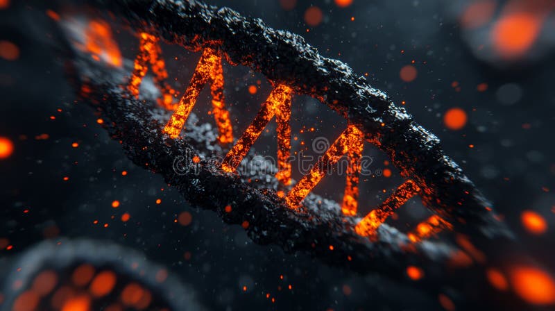 Glowing DNA Strands with Energy in Dark Background Stock Illustration ...