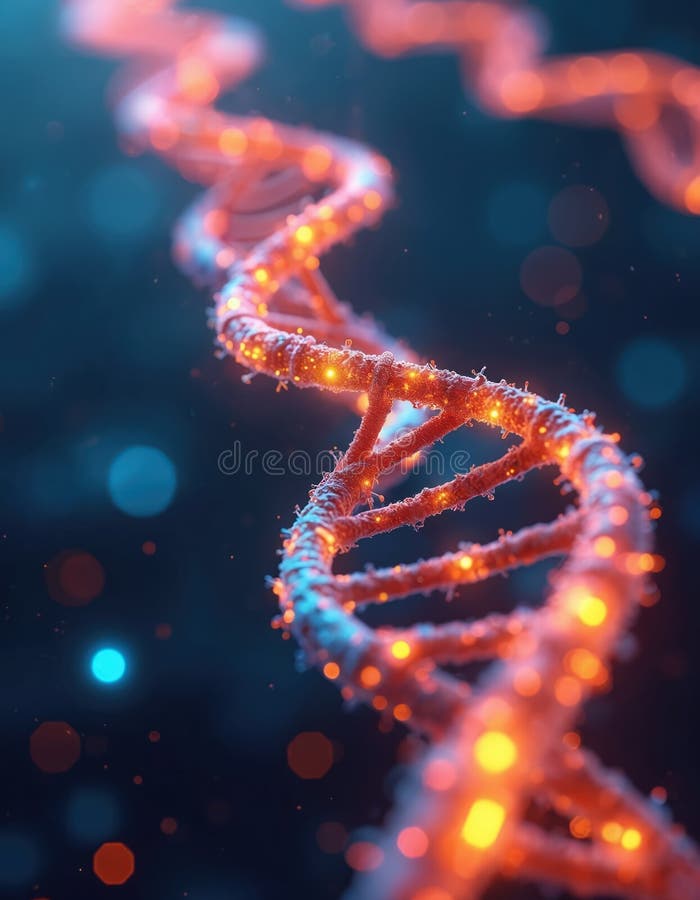 Glowing DNA Strands on Sci-fi Background. Chains Structure. Dynamic ...