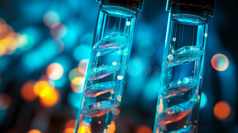 Glowing DNA Strands in Test Tubes with Blue Light Reflection Concept of ...