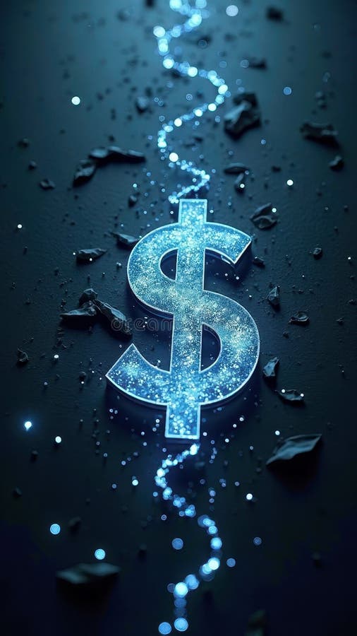 Glowing Dollar Sign on Dark Background with Sparkling Path and Rocks ...
