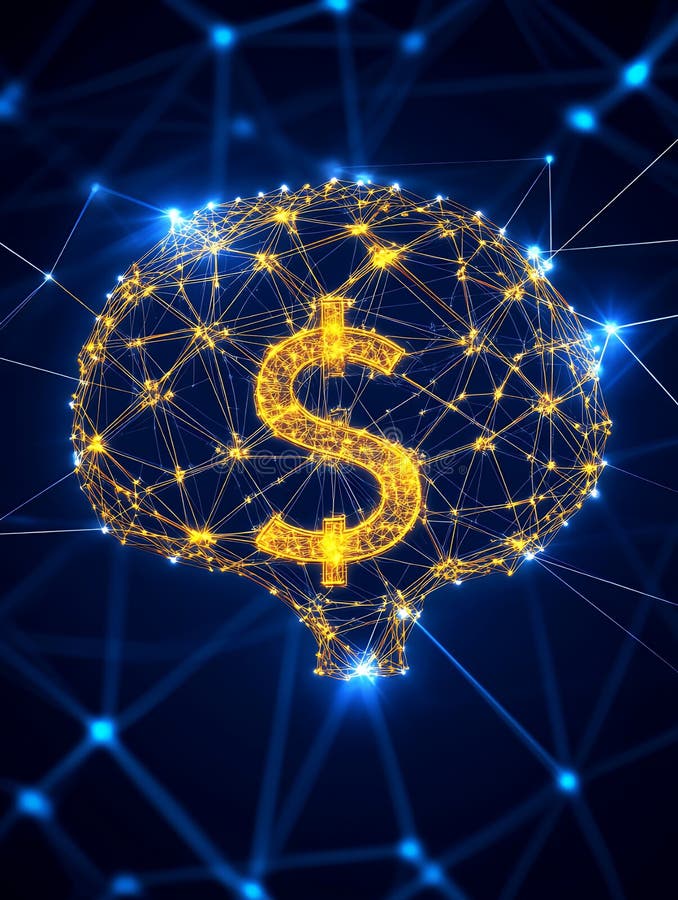 A Glowing Dollar Sign Inside a Brain Shape Stock Illustration ...