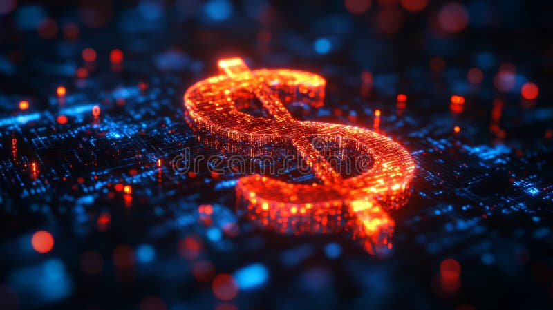Glowing Dollar Sign Symbolizing Digital Finance and Technology on a ...