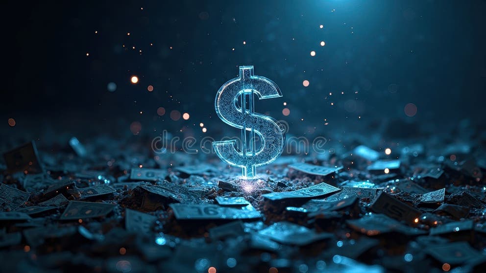 Glowing Dollar Sign on Money-laden Ground with Dramatic Lighting Stock ...