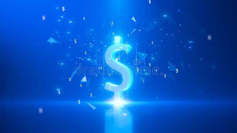 A Glowing Dollar Sign Surrounded by Digital Particles, Geometric Shapes ...