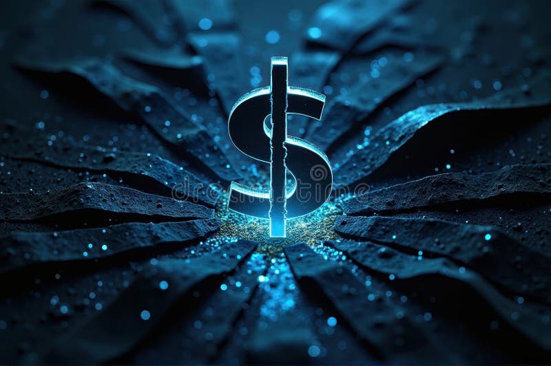 Glowing Dollar Symbol Illuminated in Blue with Abstract Shadows Stock ...