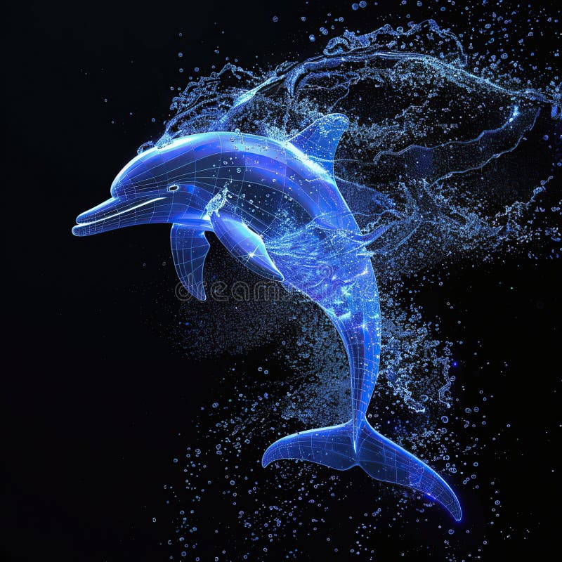 Glowing Dolphin Leaping from Water, Digital Art Stock Illustration ...
