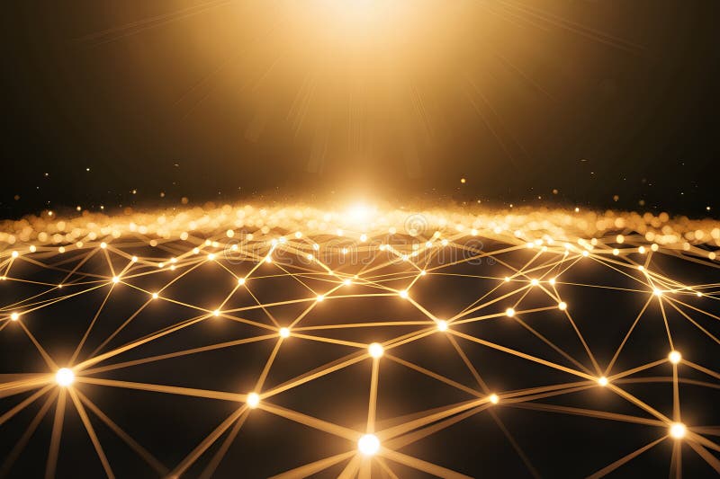 Glowing Dots Forming Network Under Golden Light, Emphasizing Depth and ...