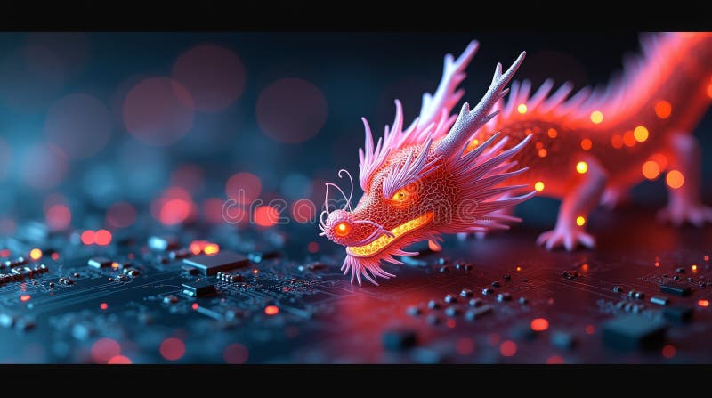 Glowing Dragon Coiled on a Circuit Board, Blending Fantasy with ...