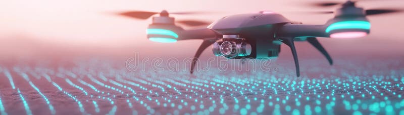 A Glowing Drone Hovers Above a Stylized Agricultural Field, Casting ...