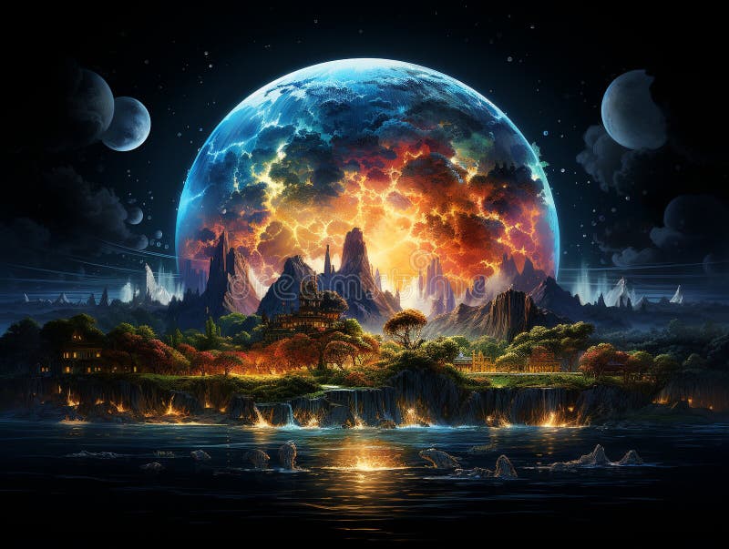 Glowing Earth with Bright Colors Island Generative AI Stock ...