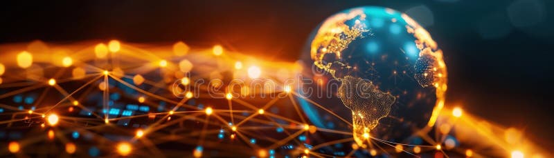 A Glowing Earth Connected by Golden Light Nodes, Representing Global ...