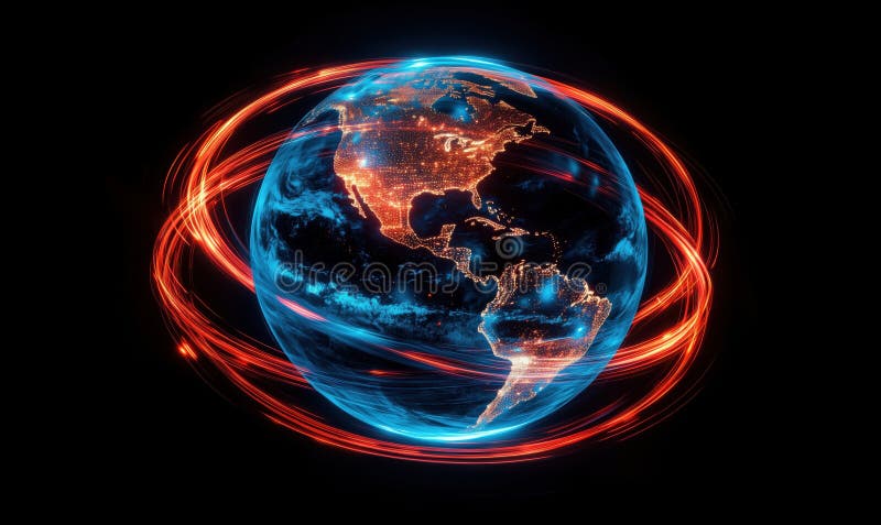 Glowing Earth with Dynamic Energy Circles Representing Global ...