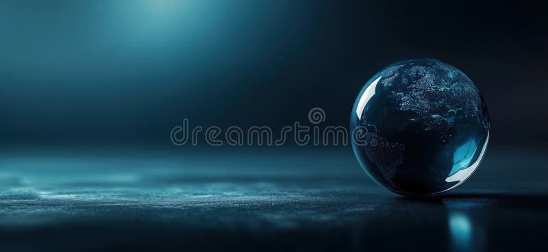Glowing Earth in Glass Sphere on Dark Background with Blue Lighting ...