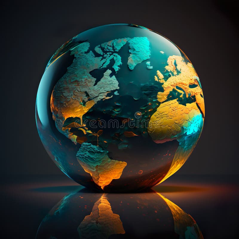 A Glowing Earth Globe in a Dark Background. Generative Ai. Stock ...