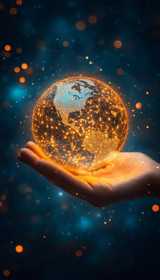 Glowing Earth Globe with Interconnected Network in Strategists Hand ...