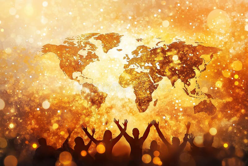 A Glowing Earth Map Surrounded by Joyful Figures Celebrates a Vibrant ...
