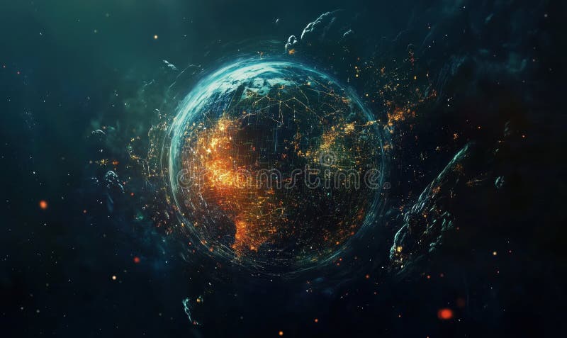 Glowing Earth with Network Connections, Vibrant Lights, Cosmic ...