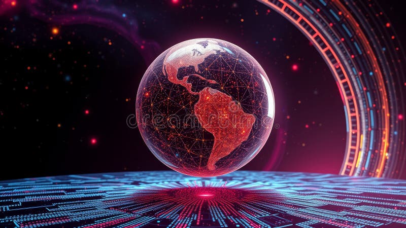 A Glowing Earth with Red Lines Representing Global Connections Stock ...
