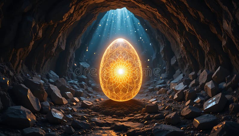 Glowing Easter Egg in Cave with Light Rays Fantasy Concept Stock Illustration - Illustration of ...