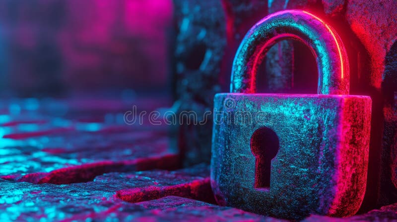 Glowing Digital Shield Padlock Represents Concept Cybersecurity Stock ...