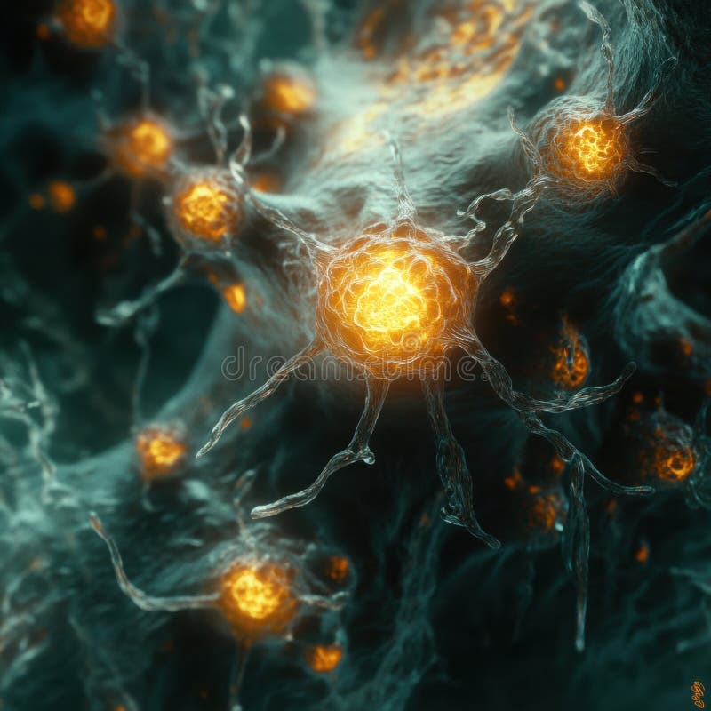 Glowing Edges of Cancer Cells Highlighted in a Close Up Observation of ...