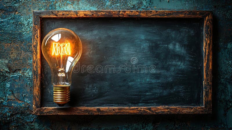 Glowing Edison Bulb Idea Blackboard Background AI Generated. Stock ...