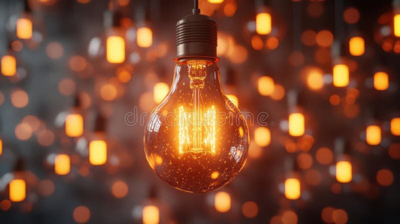 Glowing Edison Bulb with Idea, Inspiration, and Background. (1 Stock ...