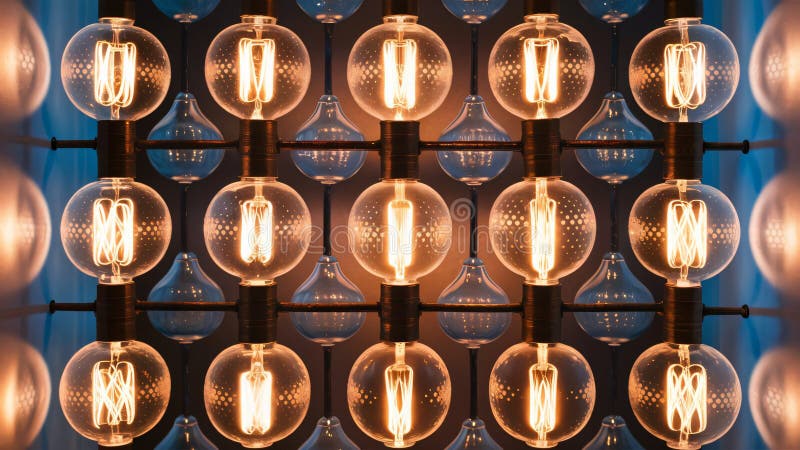 Glowing Edison Bulbs Grid, Modern Light Fixture High Quality Image ...