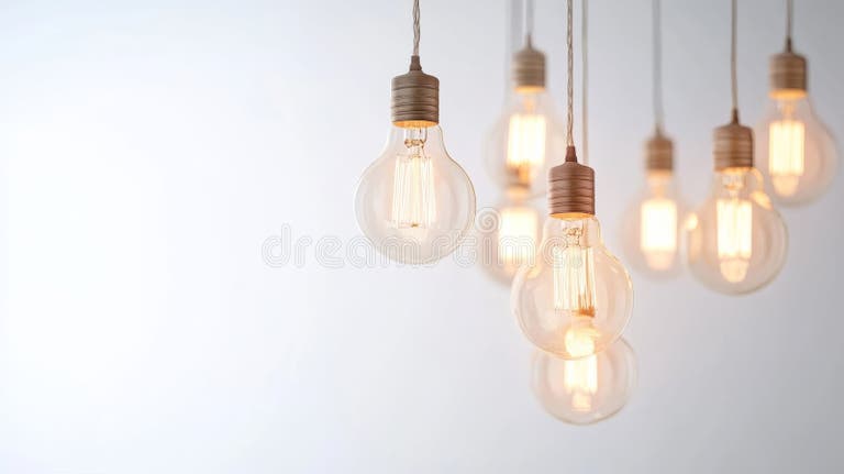 Glowing Edison Bulbs Hanging Light Composition, Warm Lighting, Idea ...