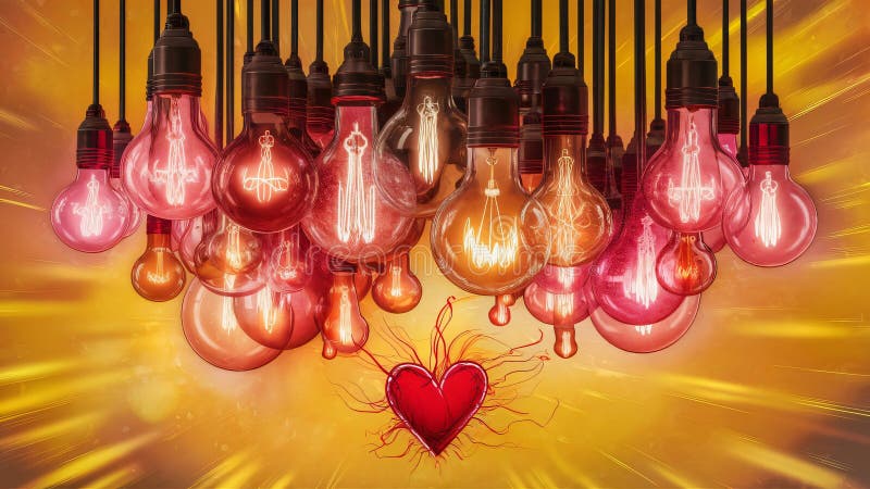 Glowing Edison Bulbs and Red Heart, Creative High Quality Image Stock ...
