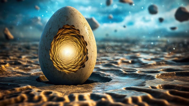 Mysterious Glowing Egg on an Alien Landscape Under a Swirling Sky, AI ...