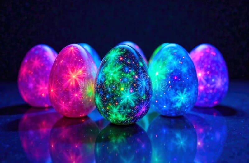 Glowing Eggs in Bright Colors Reflect Patterns of Light, Enhancing the ...
