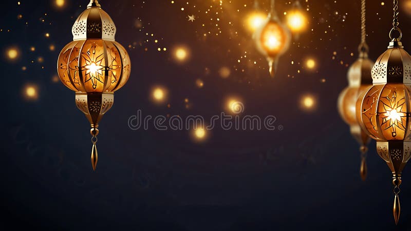 Glowing Eid Background with Golden Lanterns and Arabic Star Patterns ...