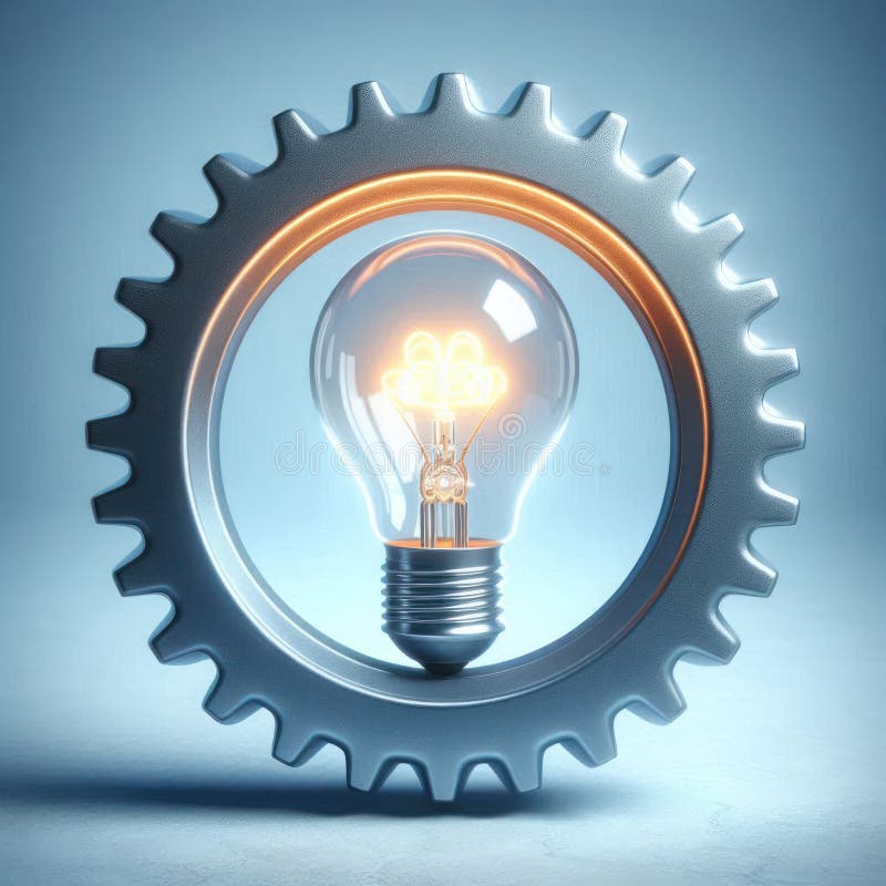 A Glowing Electric Bulb Inside the Gear Wheel. Stock Photo - Image of ...