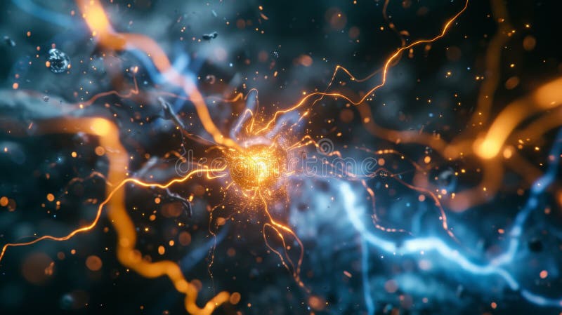 Glowing Electric Particle with Orange and Blue Strands Stock Image ...