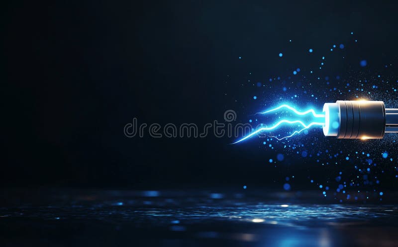 Glowing Electric Plug Emits Vibrant Blue Lightning Creating Dynamic ...