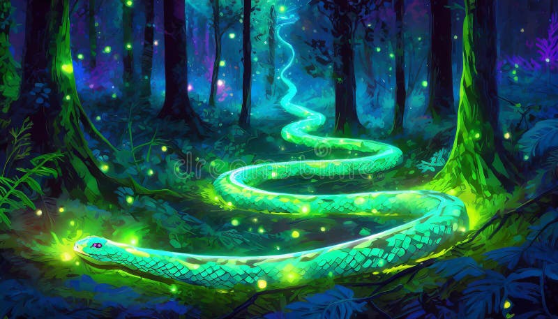 Glowing Electric Snake Creep through the Forest Bedding Stock ...